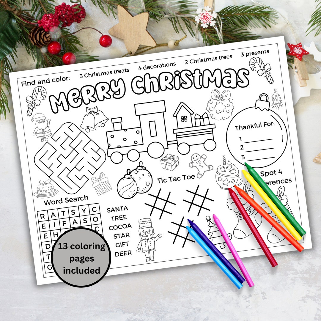 Christmas Coloring Placemat Printable, Kids Christmas Printable ...