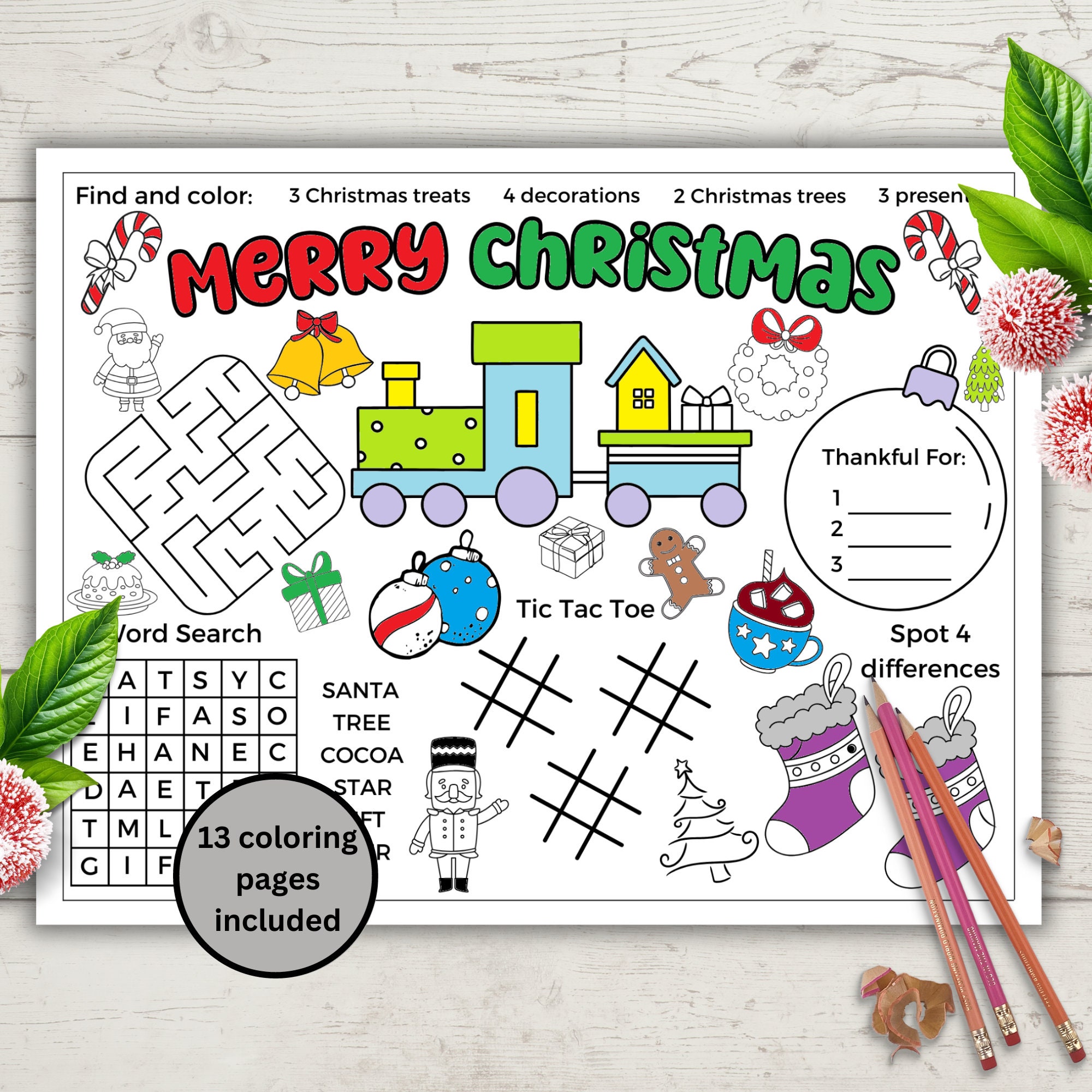 Christmas Coloring Placemat Printable for Kids, Christmas Printable ...