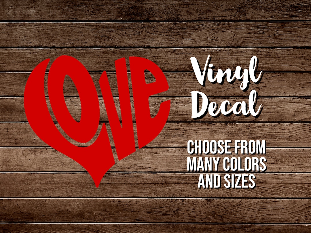 Love Heart Vinyl Decal, Red Heart Vinyl Decal, Pink Heart Vinyl Decal ...