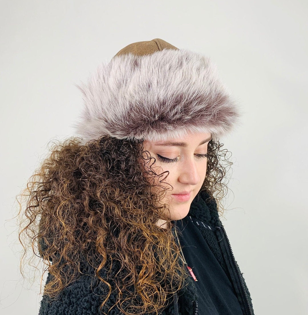 Women's Shearling Sheepskin Winter Fur Beanie Hat, Handmade Leather - Etsy