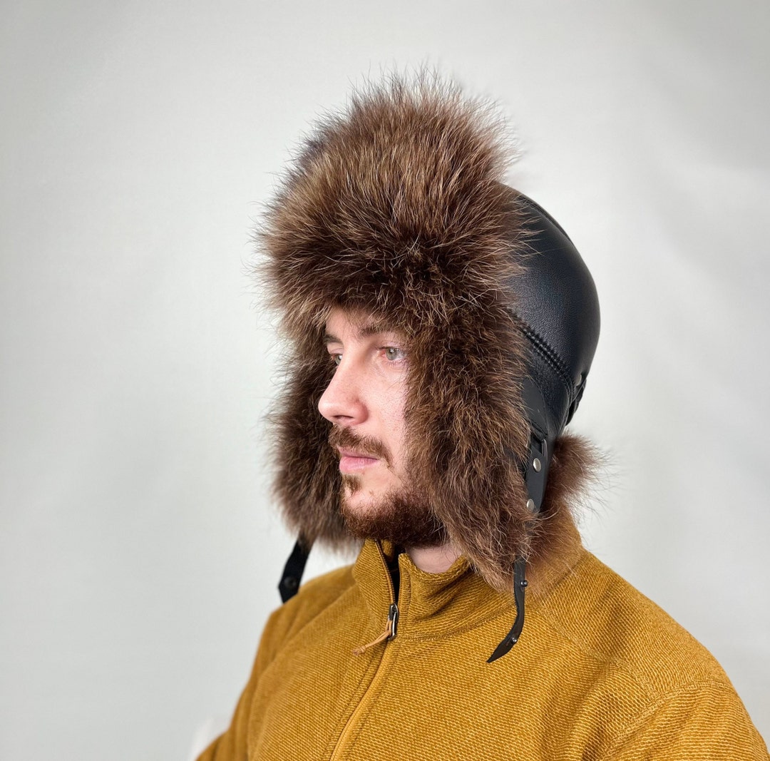 Sable Fur Hat, Woman Sable Winter Hat, Unisex Leather Bomber Hat Winter ...