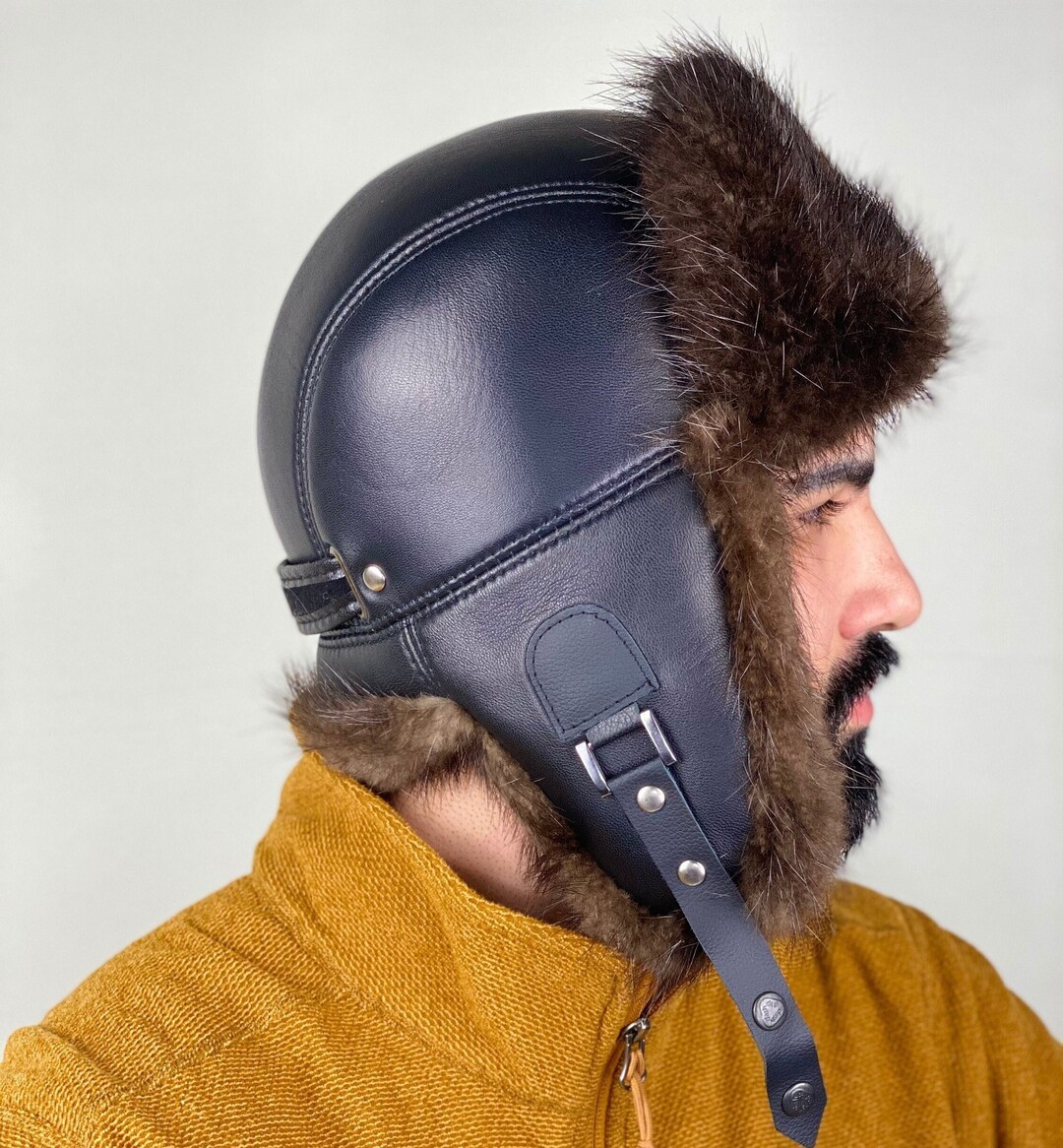 Sable Fur Hat, Woman Sable Winter Hat, Unisex Leather Bomber Hat Winter ...