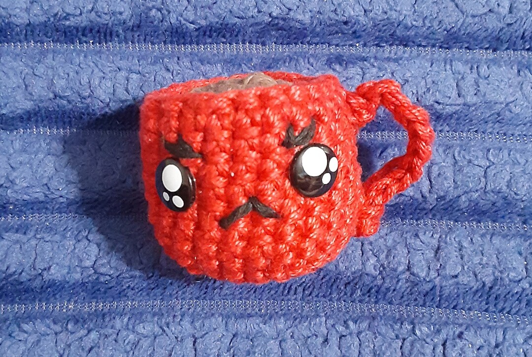 Red Cutie Angry Face Crochet Coffee Cup keychain Ring Included - Etsy