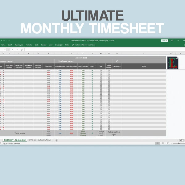 Work Log Excel Template - Etsy