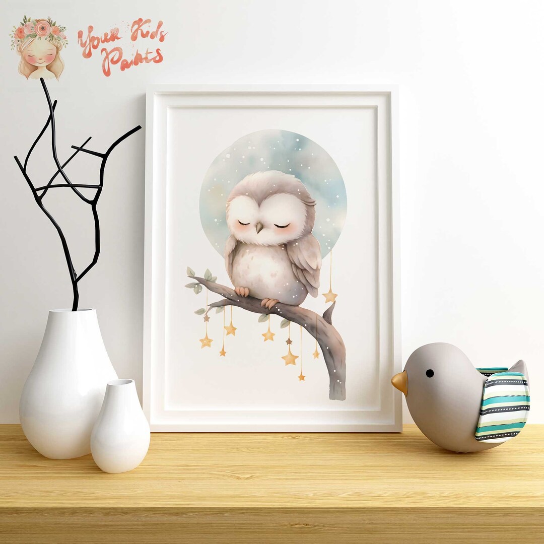 Watercolor Illustration of a Cute Sleepy Owl on a Branch 2 | Owl Print ...