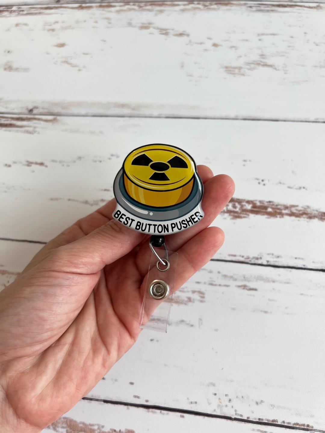 Best Button Pusher Badge Reel - Etsy
