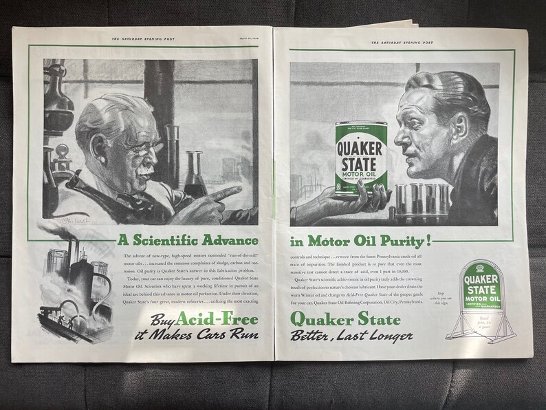 1938 William Oberhardt Illustration 2 Page Large Advertisement Quaker ...