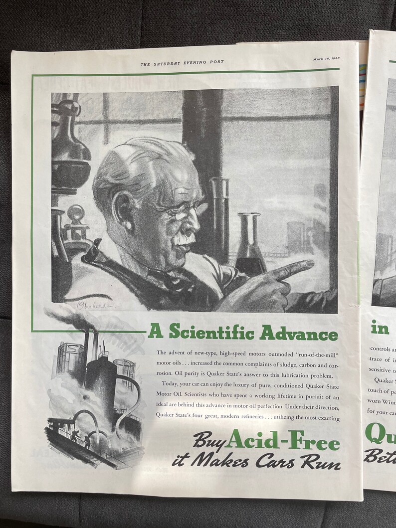 1938 William Oberhardt Illustration 2 Page Large Advertisement Quaker ...