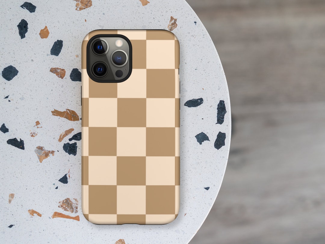 Checkerboard Tan Phone Case, Retro Smiley iPhone 13 12 11 Pro Max Mini ...
