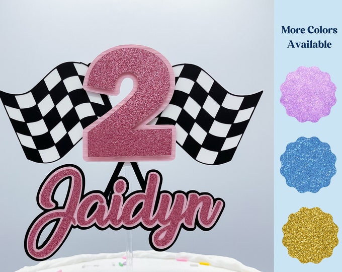 Race Cars Cake Topper - Pink Race Car Birthday - Personalized Cake ...