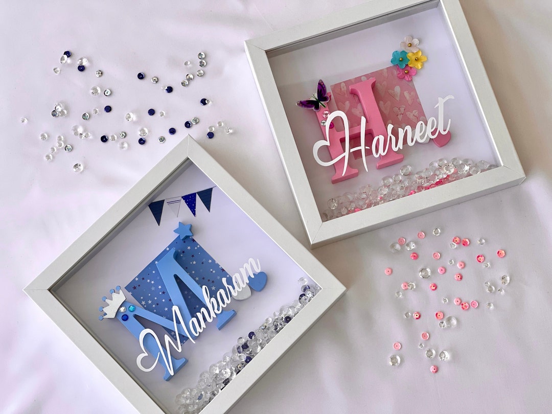 Personalised Initial and Name Baby Box Frame Gift for Baby Boy and Baby ...