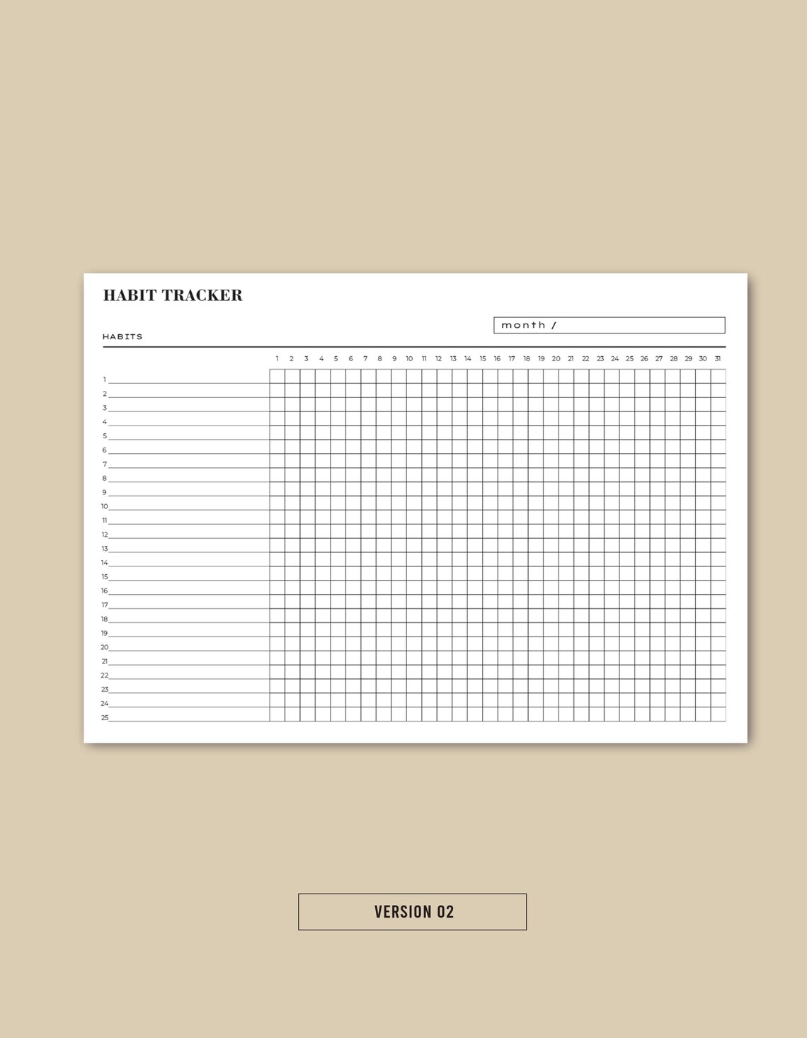 Printable Monthly Habit Tracker 30-day Habit Challenge Horizontal ...