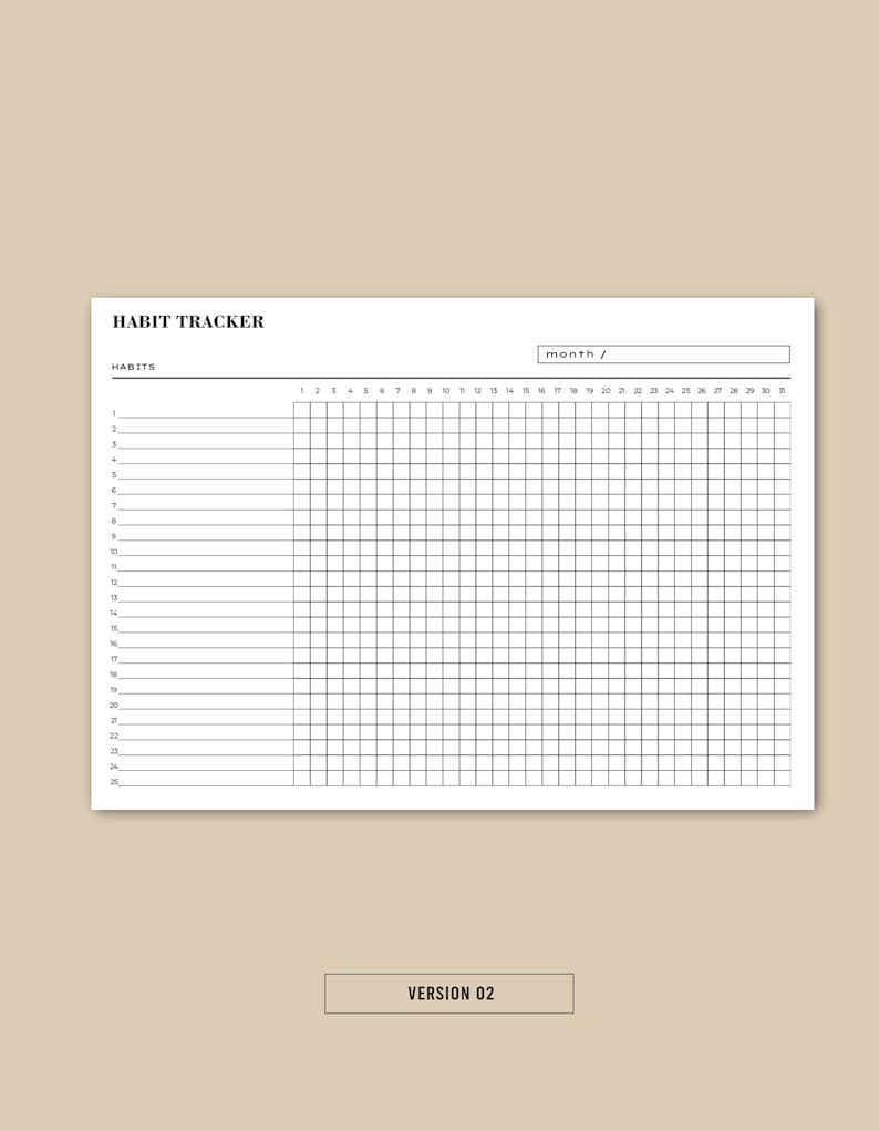 Printable Monthly Habit Tracker 30-day Habit Challenge Horizontal ...
