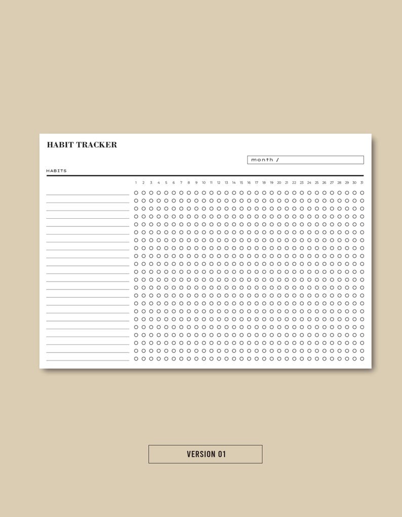Printable Monthly Habit Tracker 30-day Habit Challenge Horizontal ...