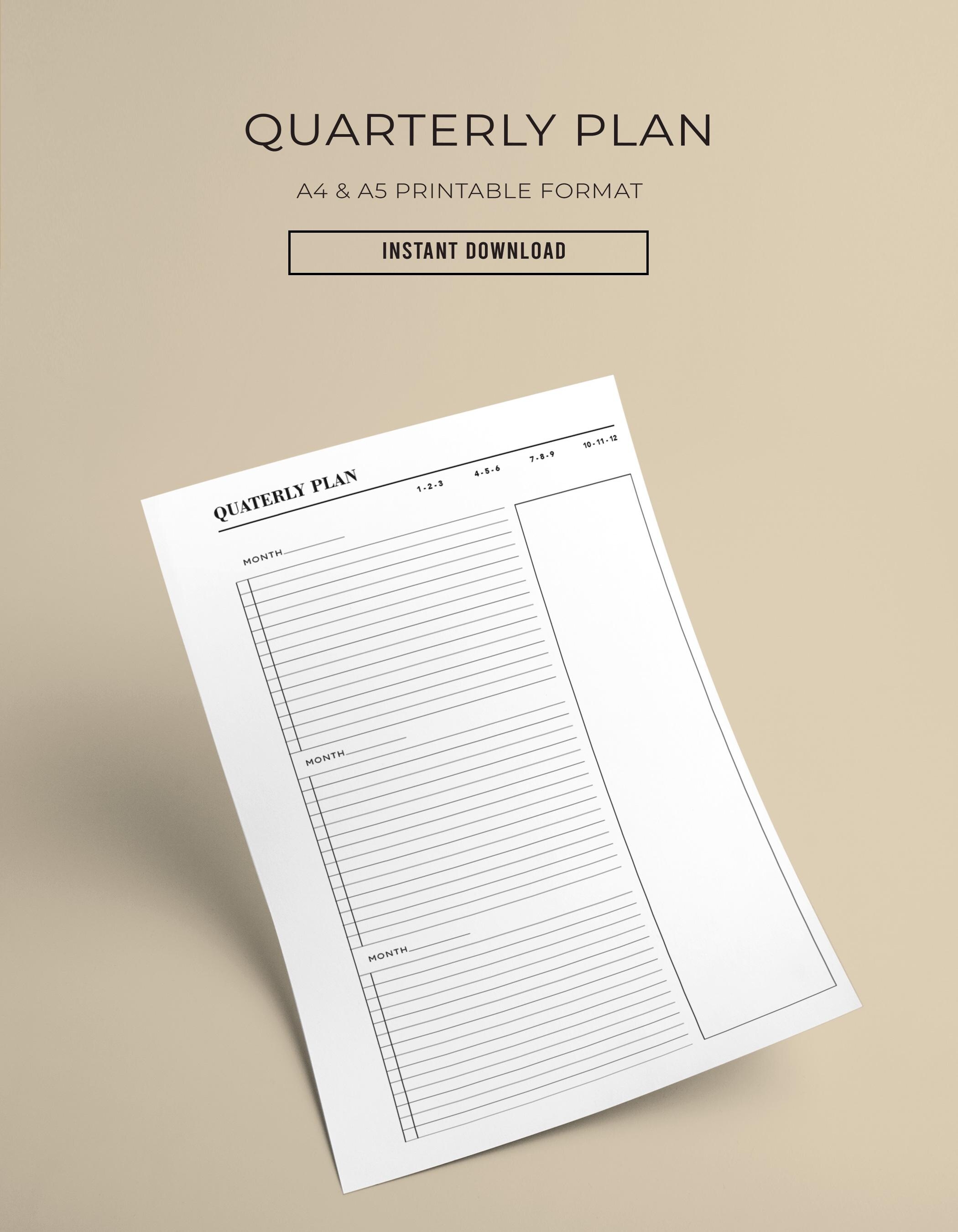Quarterly Plan Template Printable Quarterly Planner Goal Tracker and Schedule Minimalist ...