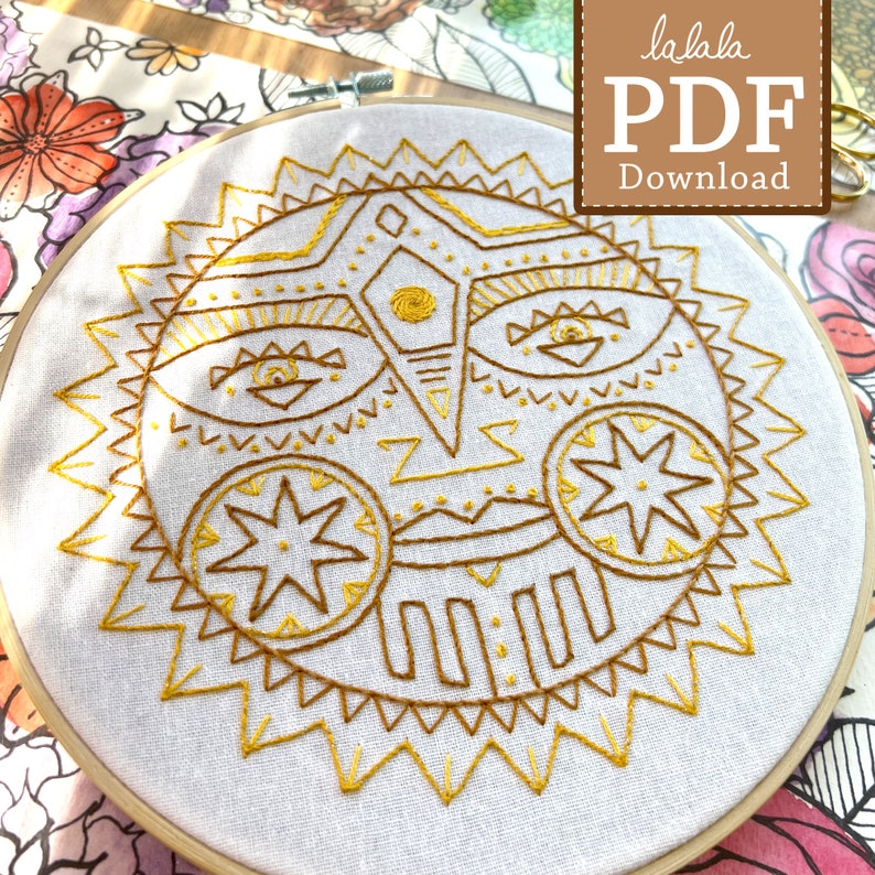 Aztec Sun Beginner Embroidery Pattern, Embroidery Design, Downloadable ...