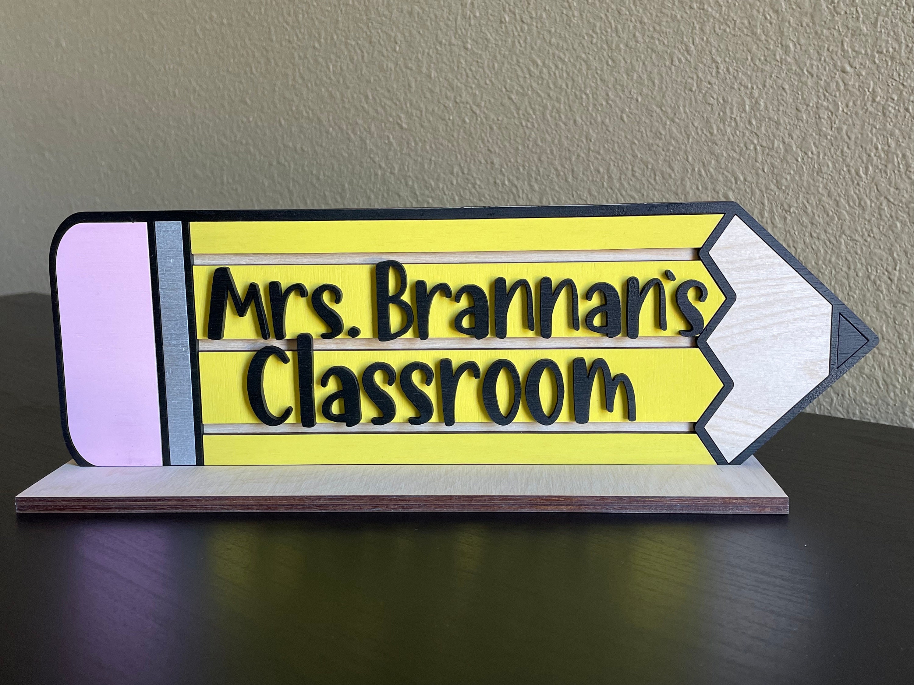 Personalized Teacher Wood Sign Custom Desk Top Sign Pencil - Etsy