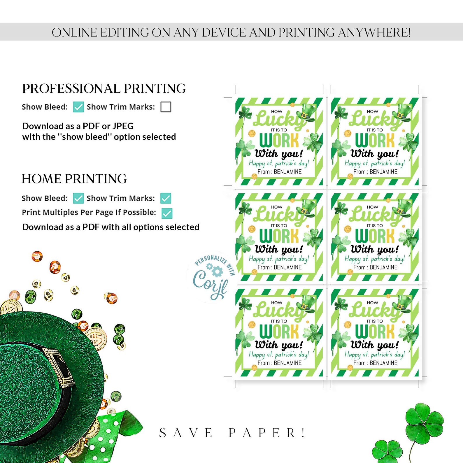 How Lucky It is to Work With You Gift Tag, St Patricks Day Favor Tags ...