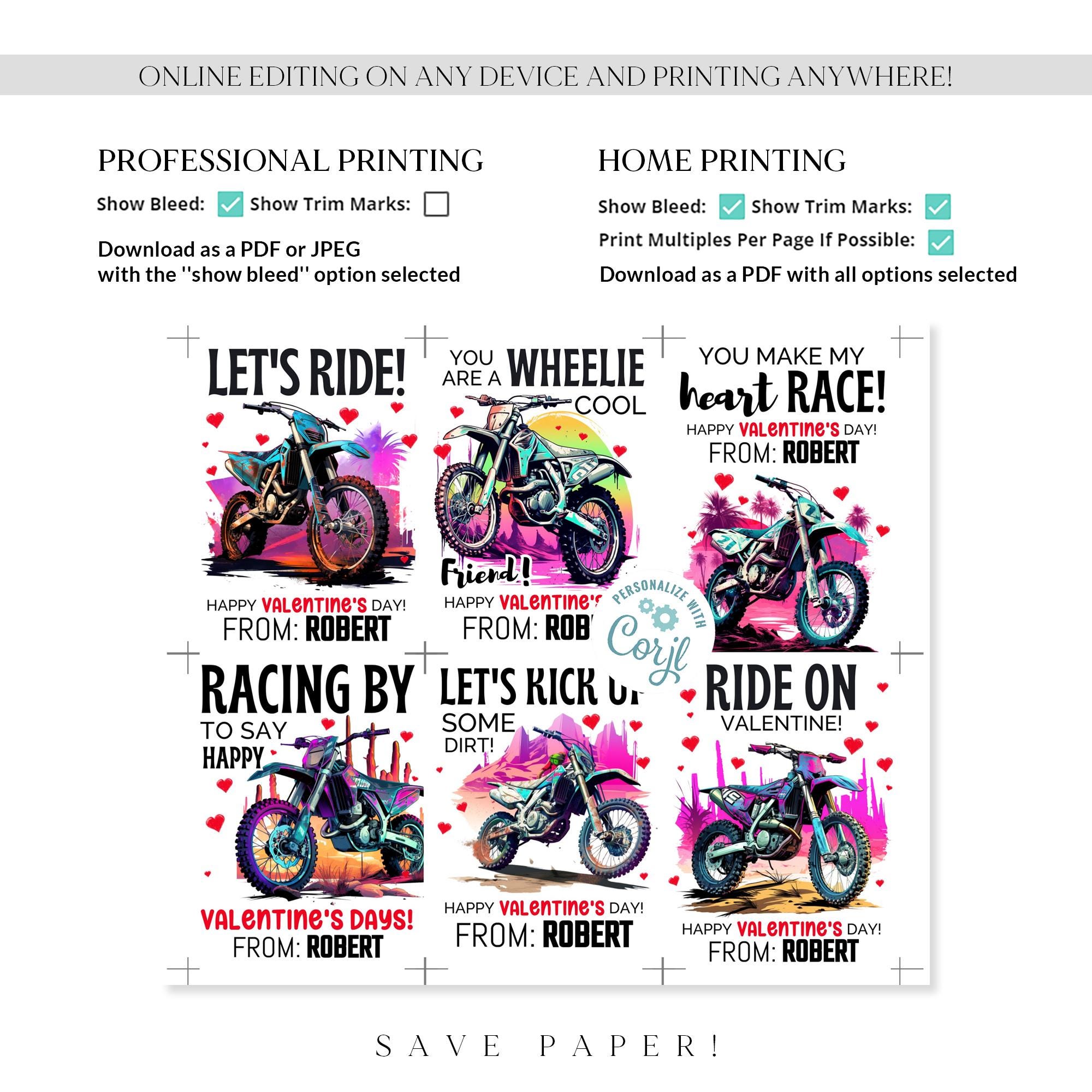 Dirt Bike Valentine Cards, Motocross Valentine Cards, School Valentine ...
