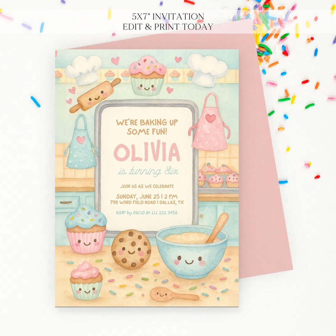 Editable Baking Birthday Invitation - Pink Cooking Party Cake Birthday ...