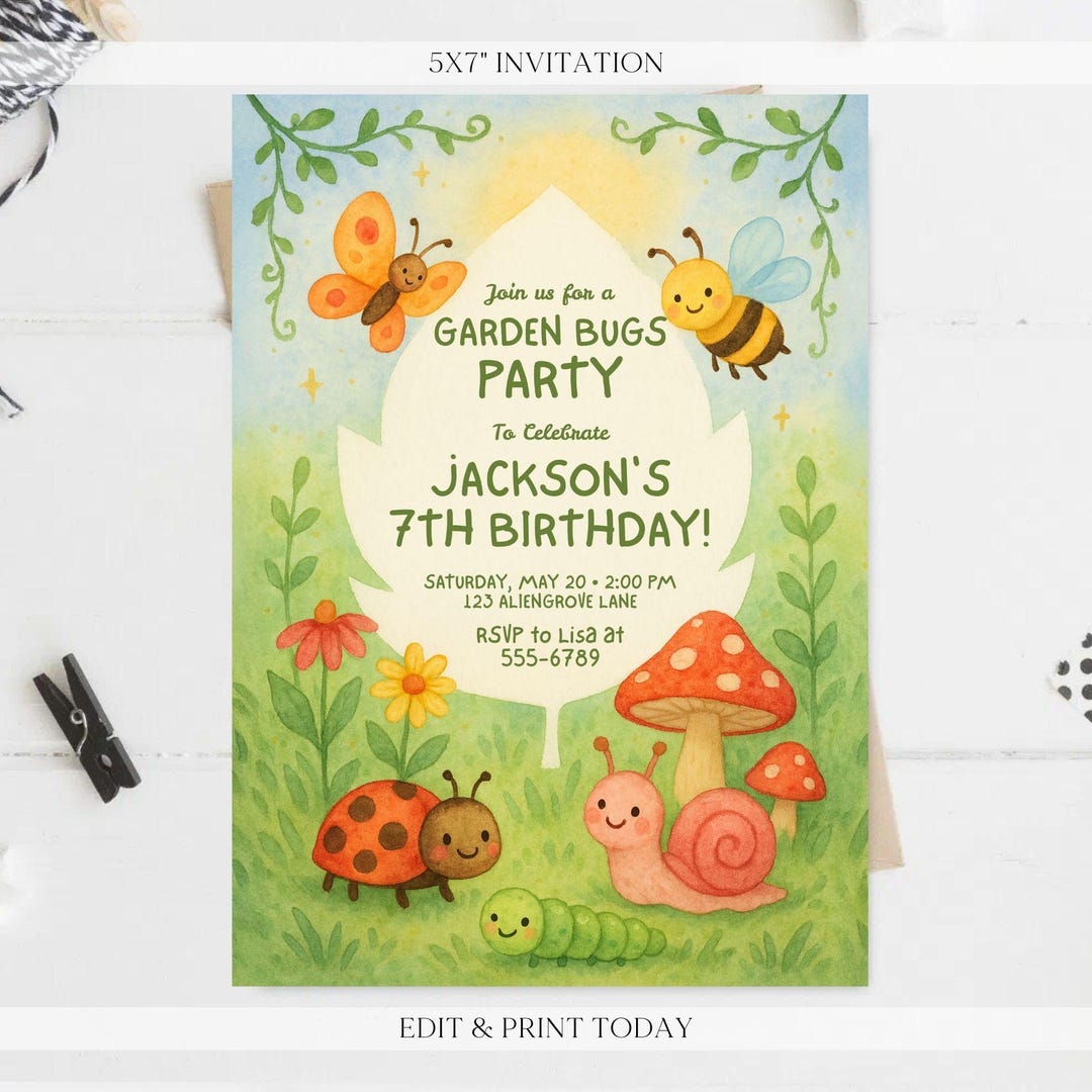 Editable Garden Bugs Party Birthday Invitation - Bug Party Birthday ...