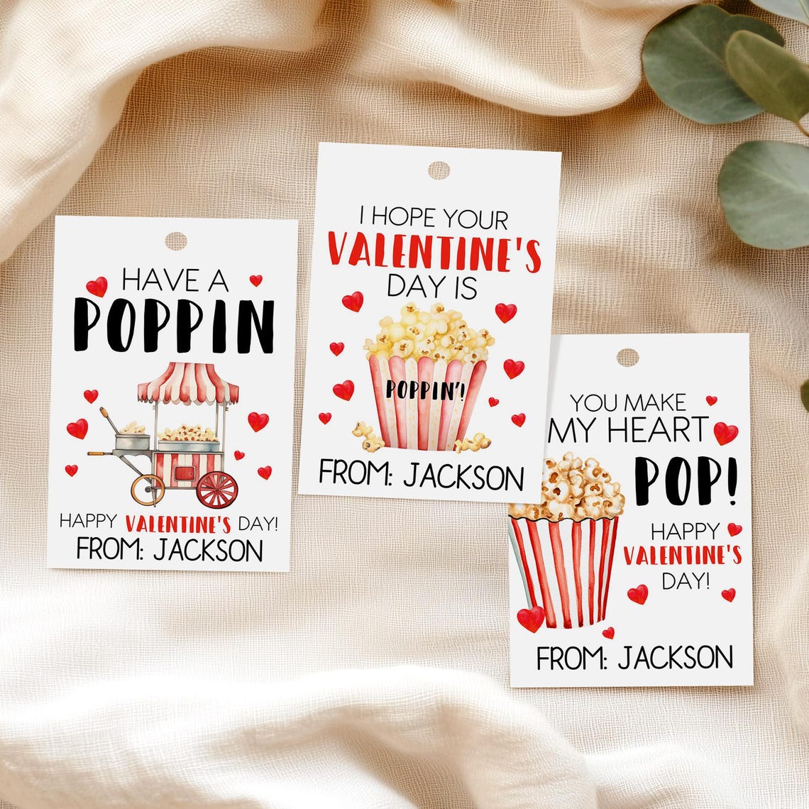 Popcorn Valentine Cards, Kids School Printable (DIY Editable With Corjl ...