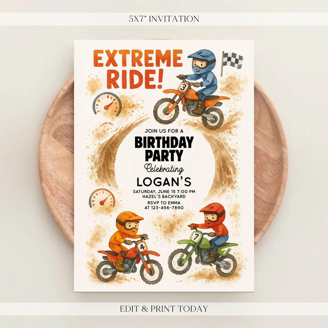 Editable Dirt Bike Birthday Invitation - Kids Party Motocross Racing ...