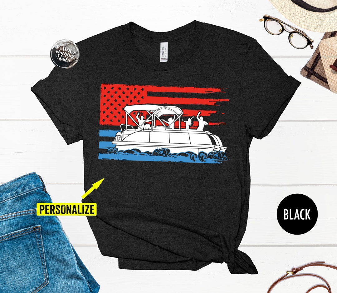 Boating American Flag US Pontoon Captain Pontoon Boat Shirt Boat Life ...