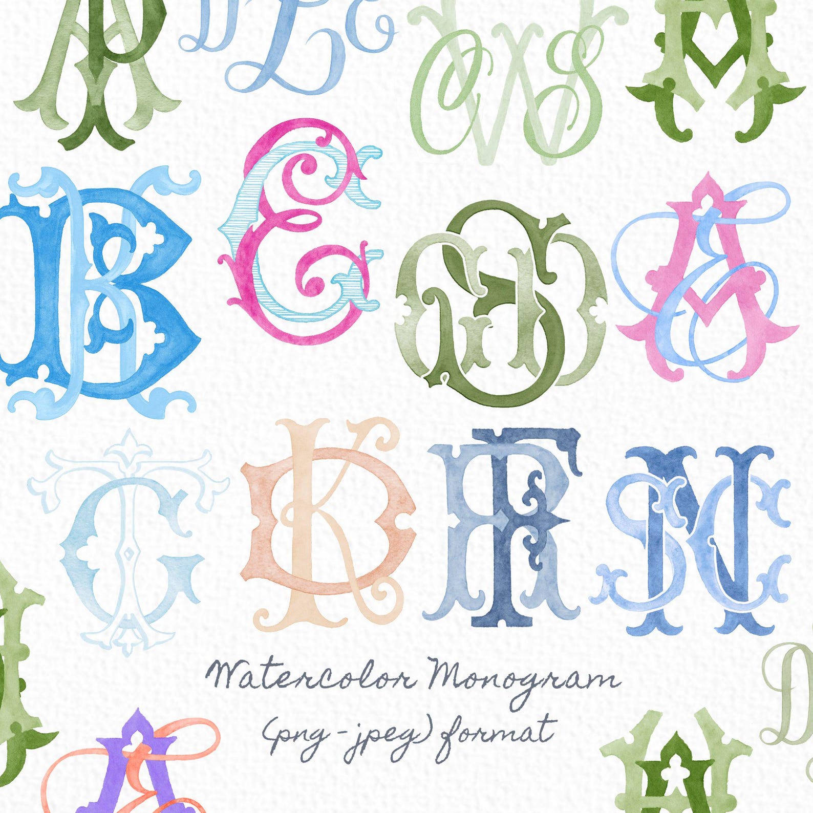 Custom Three Monogram Initial Letters, Three Two Monogram for Crest ...