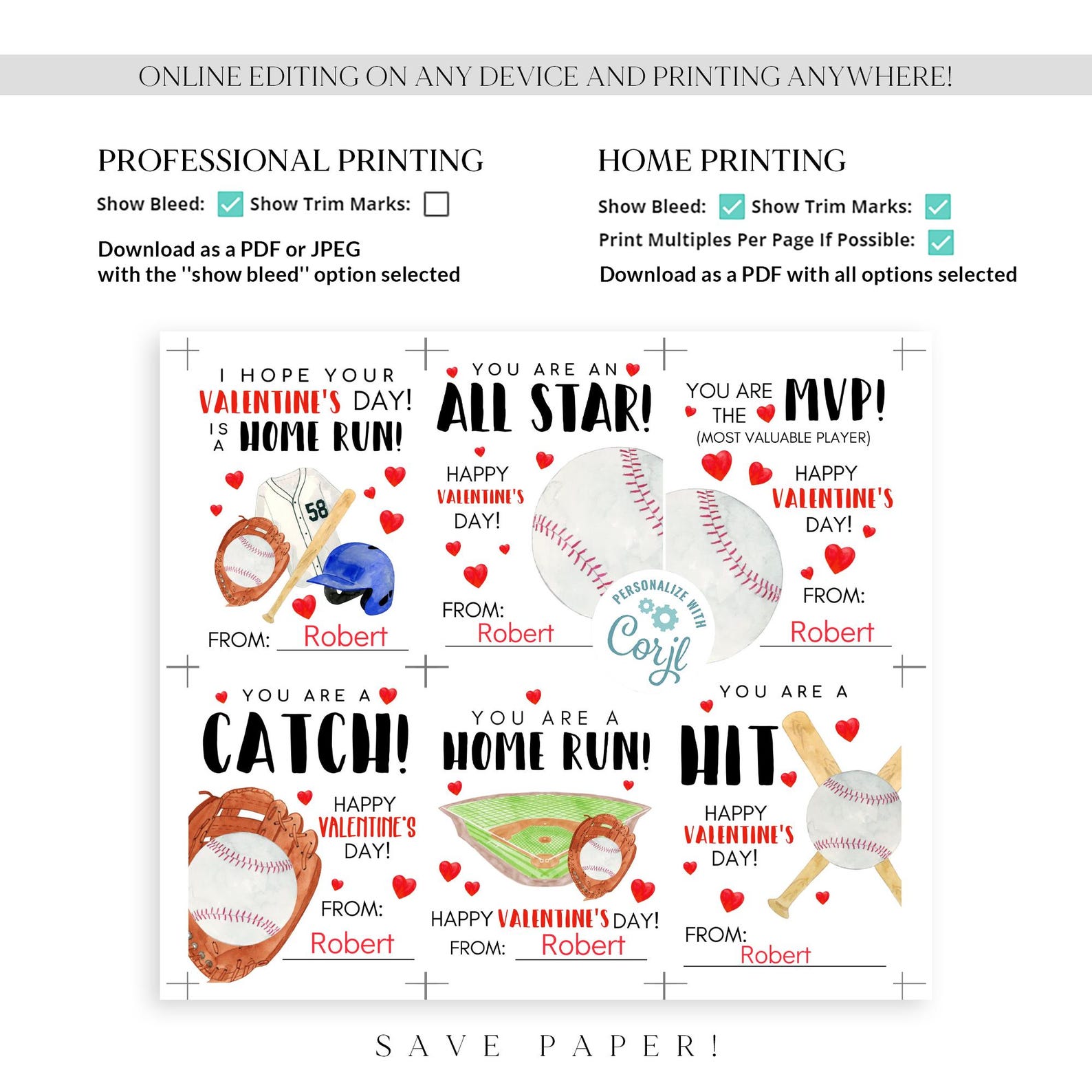 Baseball Valentine - Printable - Kids Valentine Cards - Instant ...