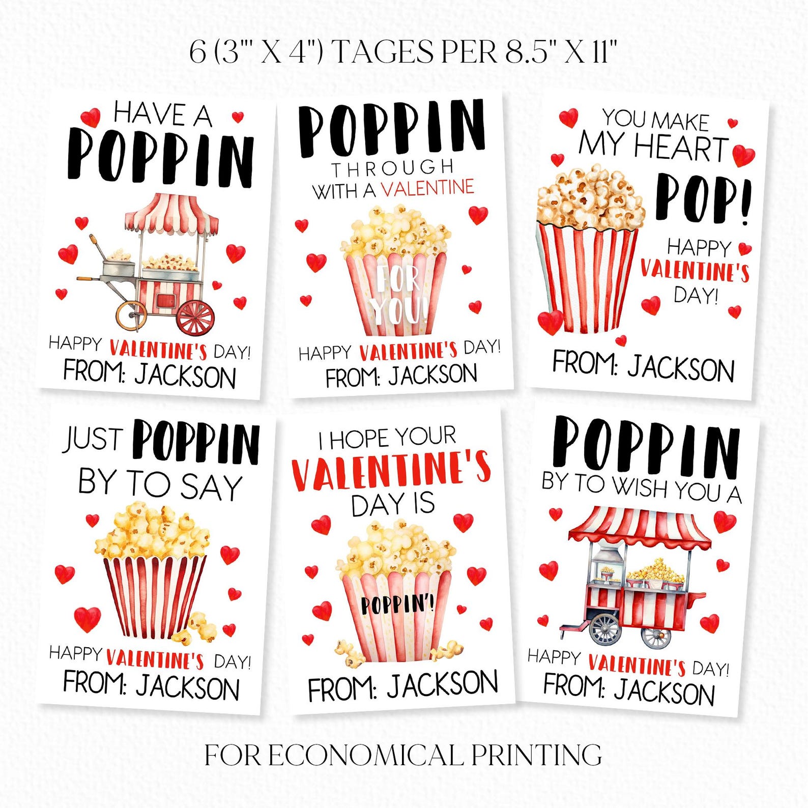 Popcorn Valentine Cards for Kids, Kids Valentine Cards, Popcorn ...