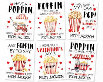 Popcorn Valentine Cards for Kids, Kids Valentine Cards, Printable ...
