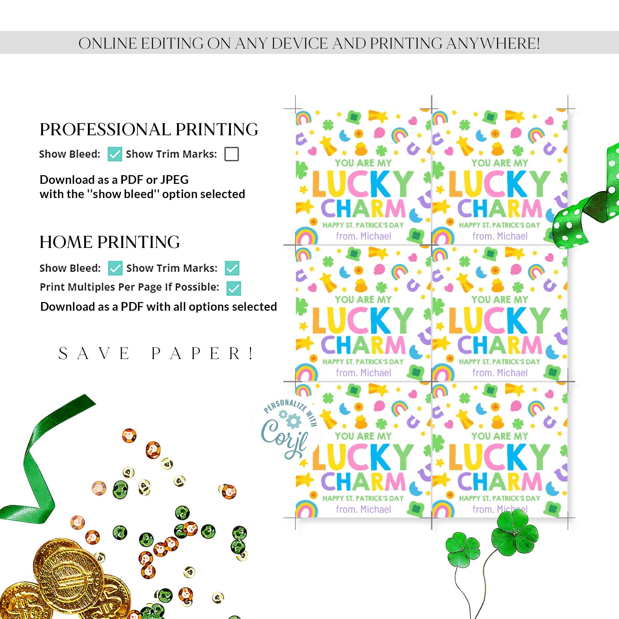Printable You Are My Lucky Charm St Patrick's Day Gift Tag, St Patty's ...