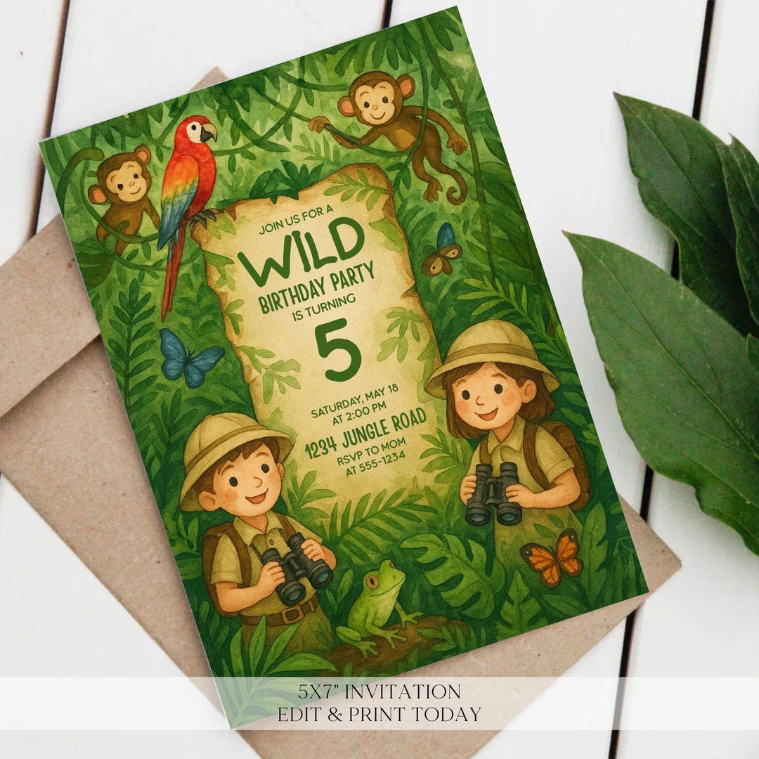 Editable Jungle Safari Birthday Invitation – Personalized Digital ...