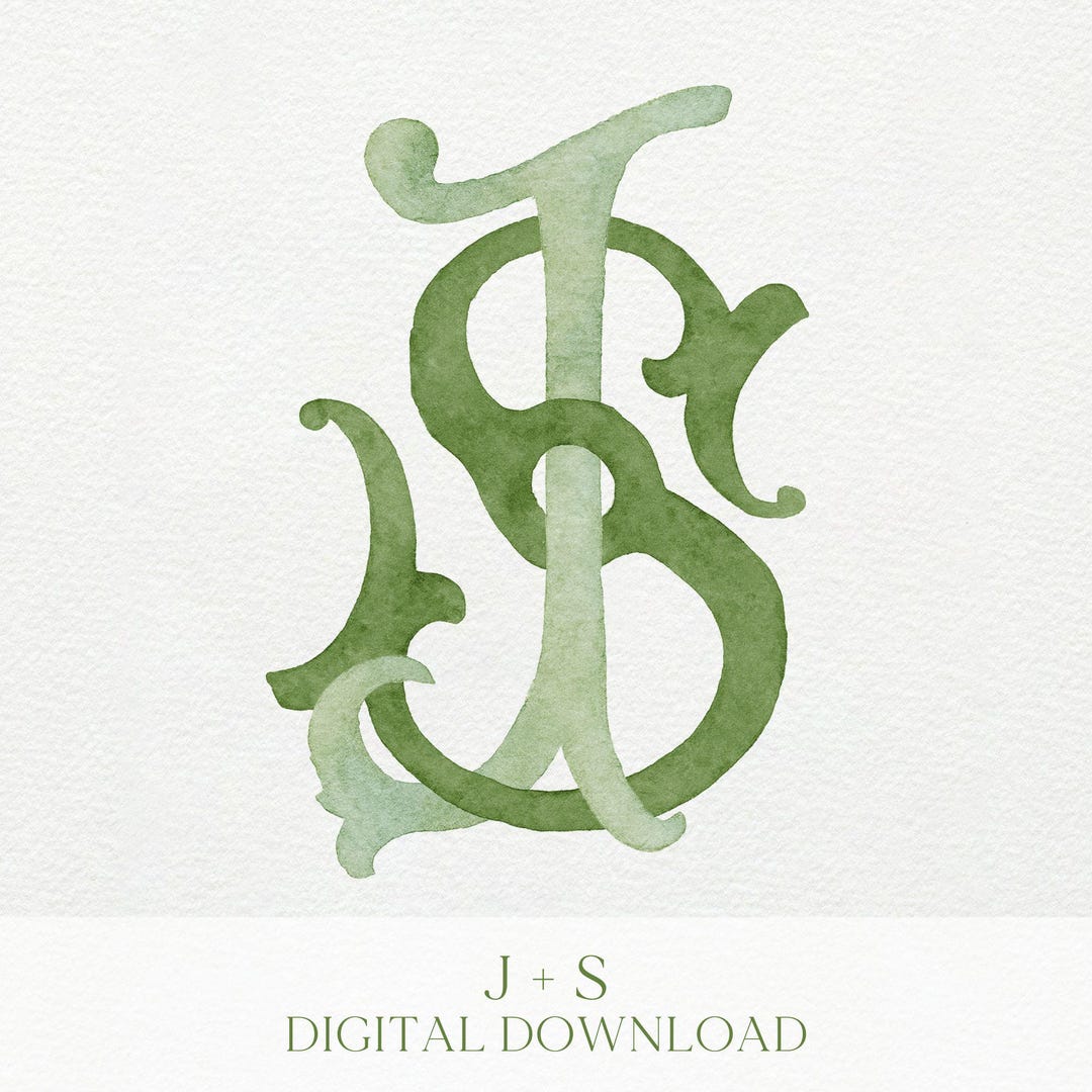 Watercolor Wedding Monogram JS-SJ – Classic Initial Crest (digital ...
