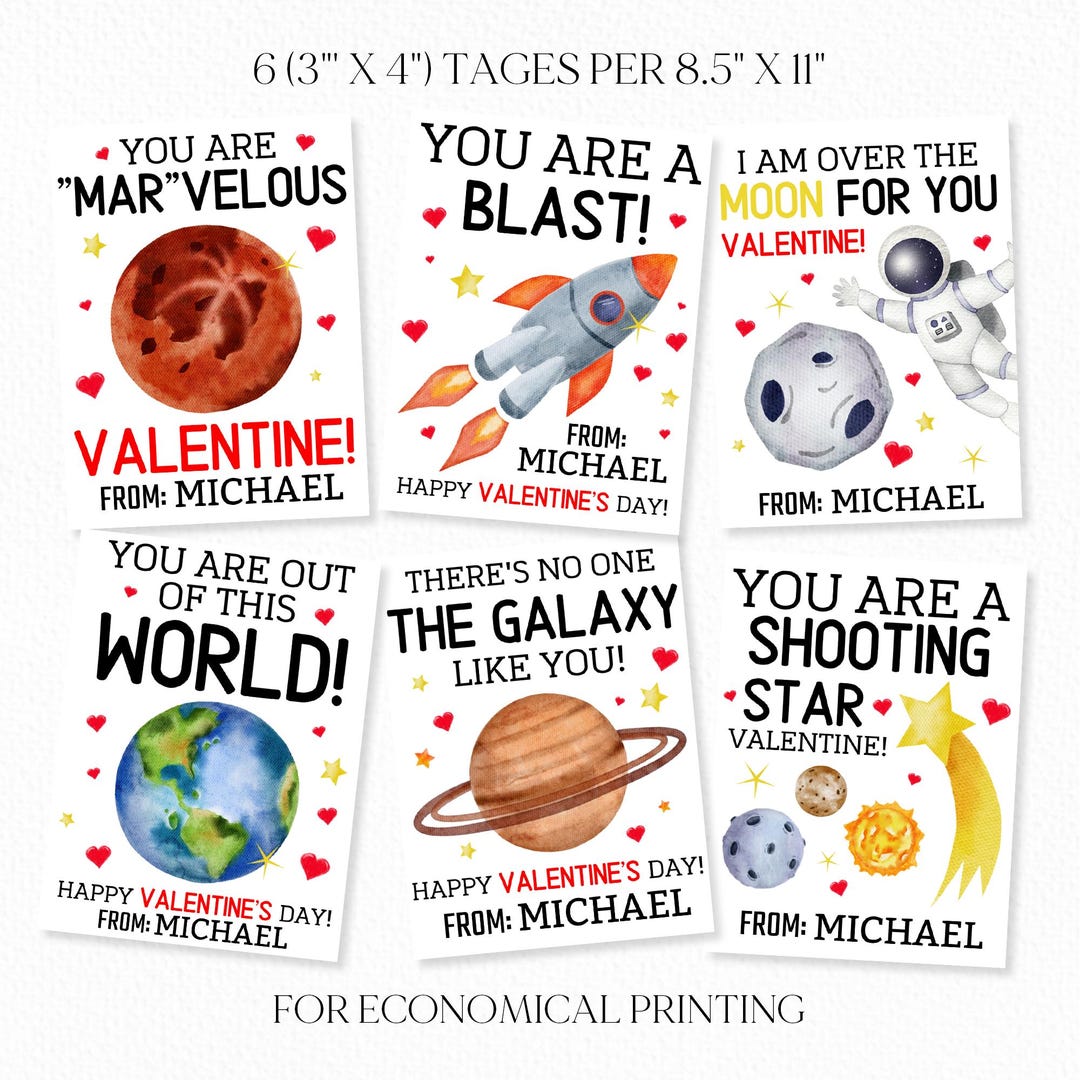 Outer Space Valentine Tags, Space Valentine Cards , Kids Valentine ...