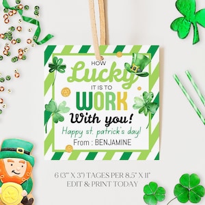 How Lucky It is to Work With You Gift Tag, St Patricks Day Favor Tags ...