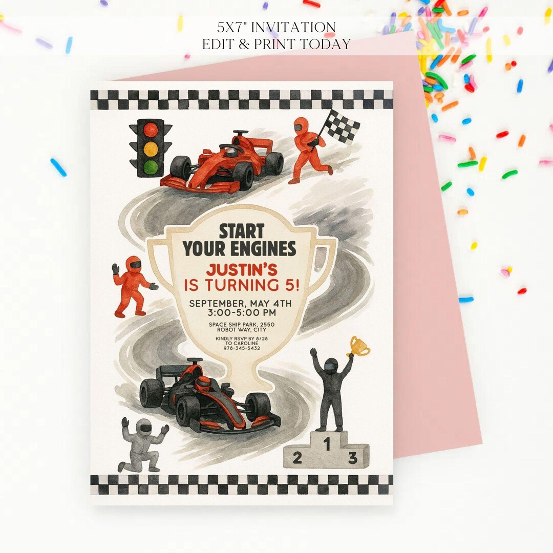 Editable Racing Car Birthday Invitation - Fast One Party Birthday ...