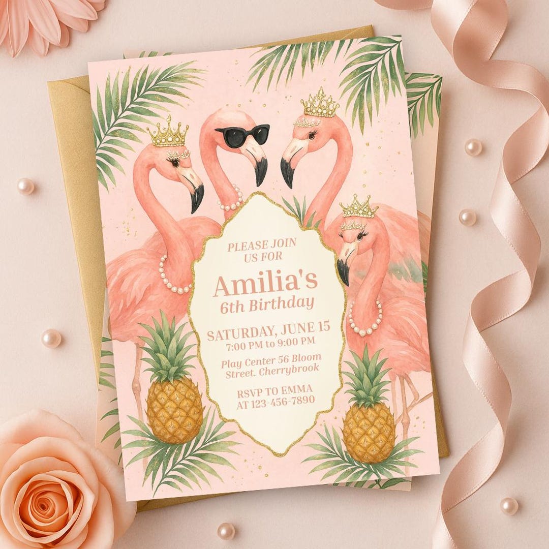 Flamingo Birthday Party Invitation, Flamingo Pool Party Invitation ...