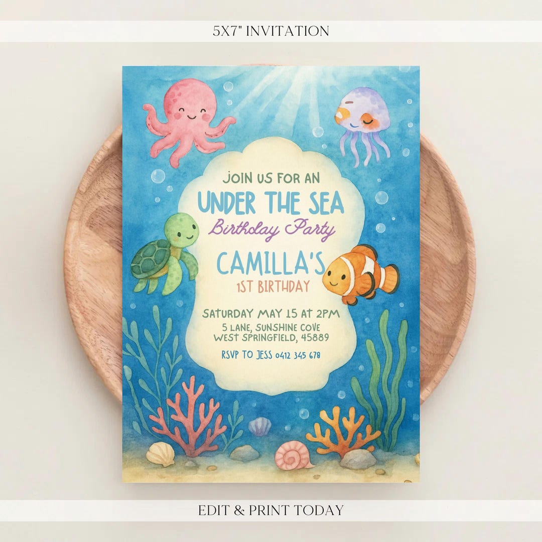 Editable Under the Sea Birthday Invitation - Animals Ocean Theme ...