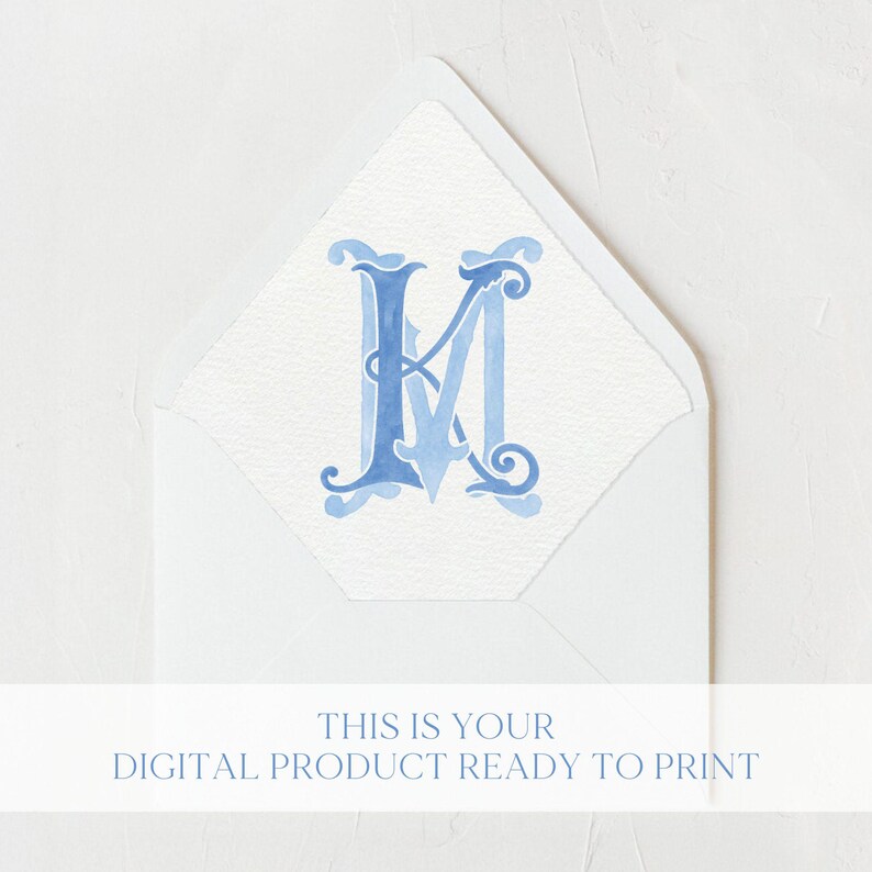 Watercolor Wedding Monogram – KM Initial Crest (digital Download) - Etsy