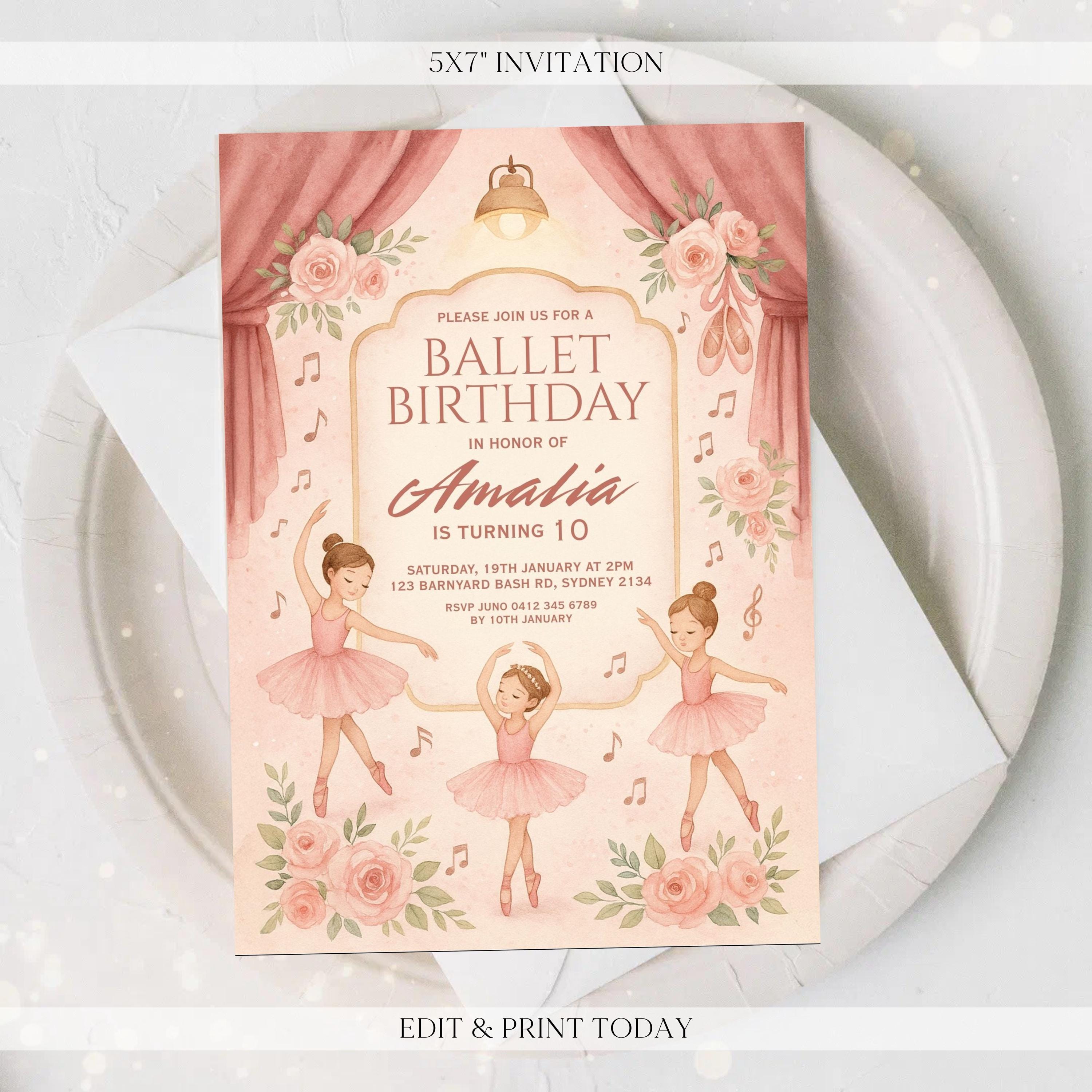 Editable Ballet Birthday Invitation - Ballerina Birthday Digital Invite ...