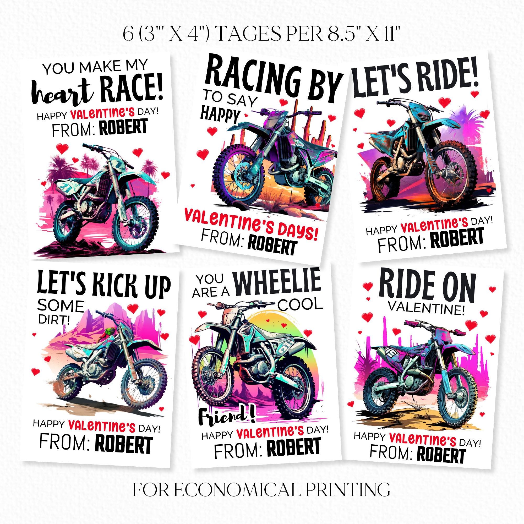 Dirt Bike Valentine Cards, Motocross Valentine Cards, School Valentine ...