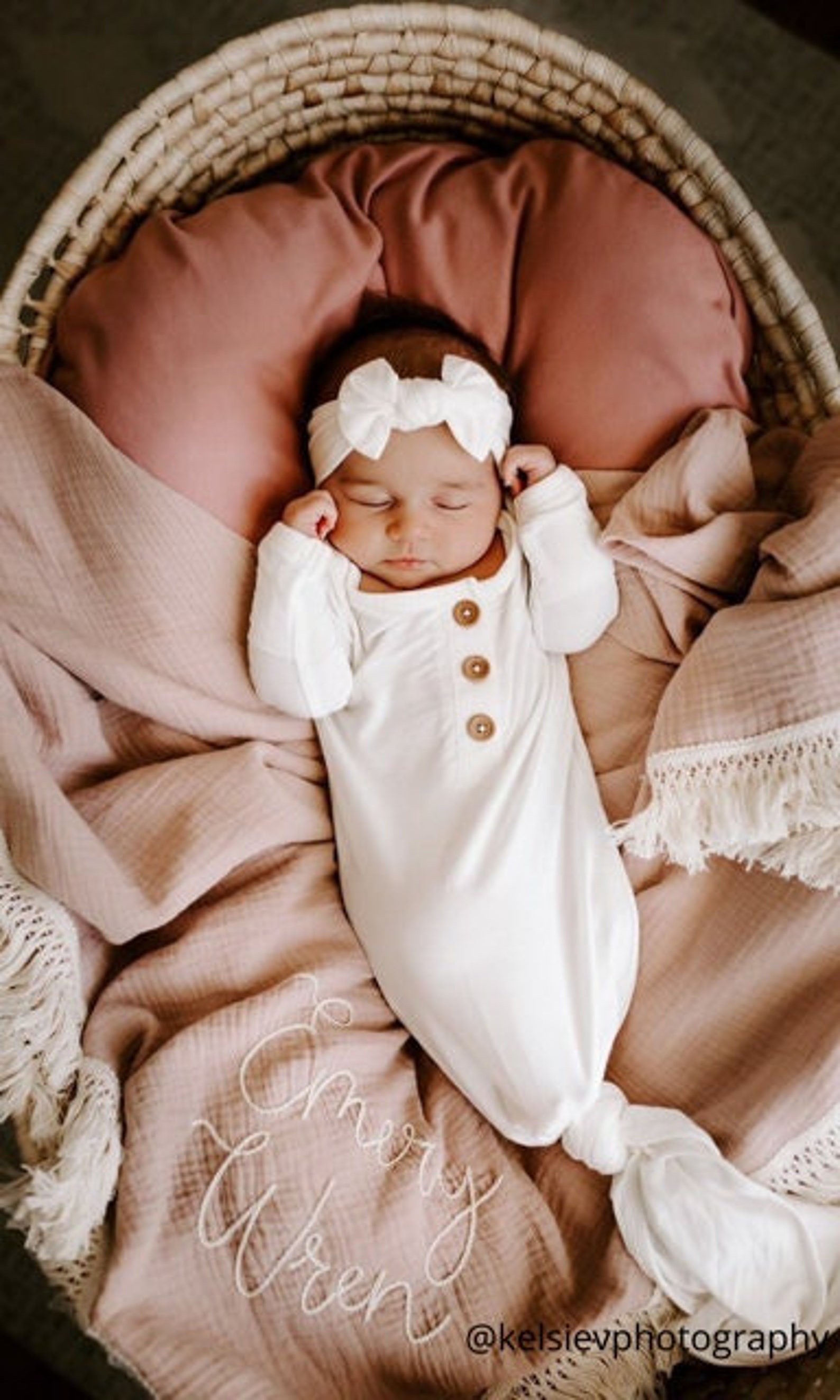 Soft White Bamboo Knotted Baby Gown, Newborn Knotted Gown, Best Baby ...