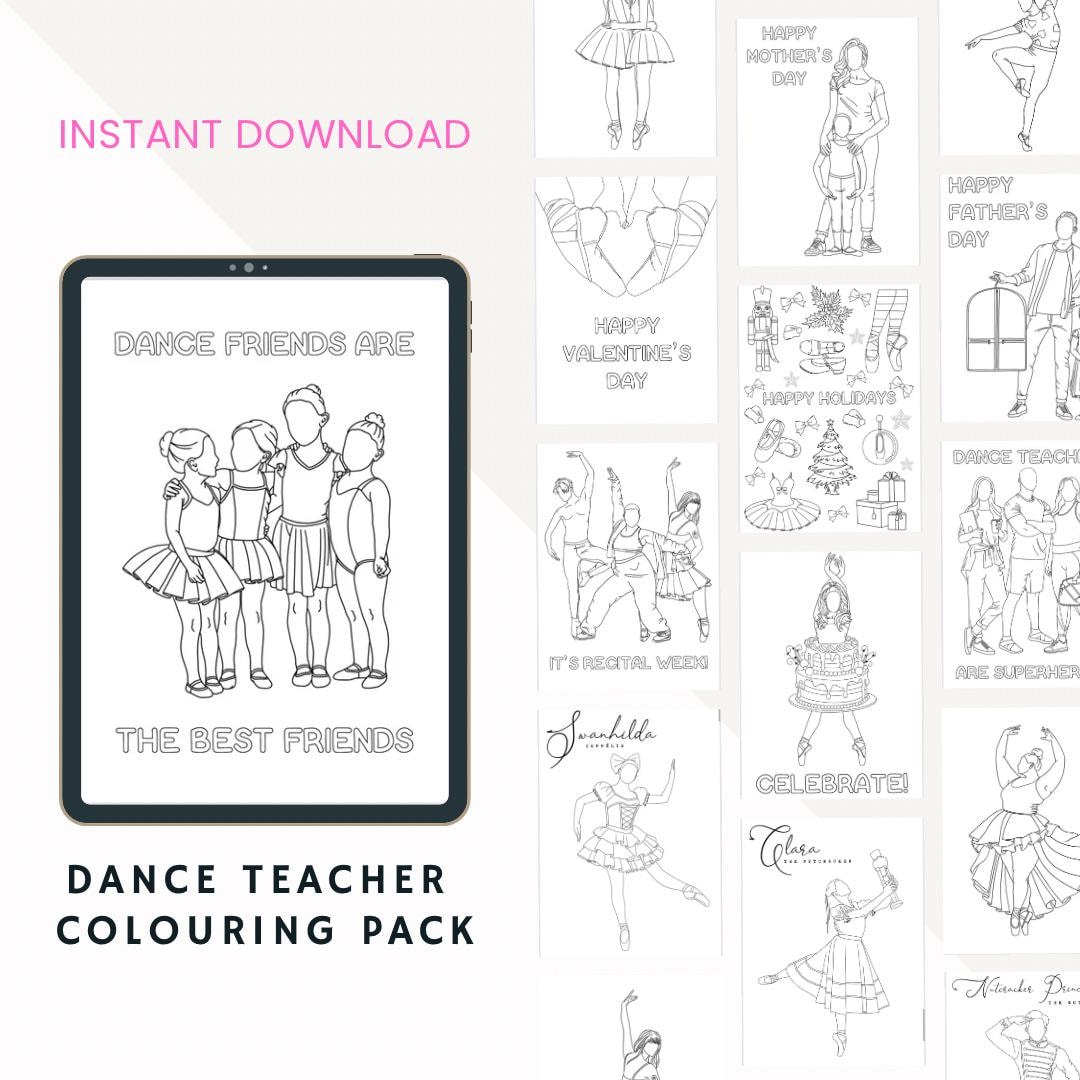 Dance Teacher Colouring Pack – 68 Hand-drawn Sheets – Instant Download ...