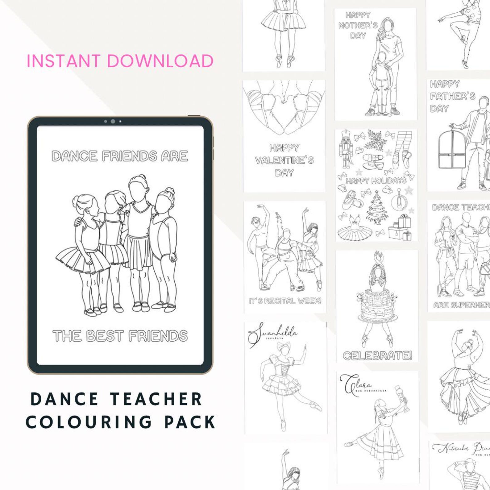Dance Teacher Colouring Pack – 68 Hand-drawn Sheets – Instant Download ...