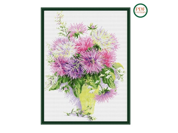 Asters Cross Stitch PDF Pattern Flowers Embroidery Pattern - Etsy