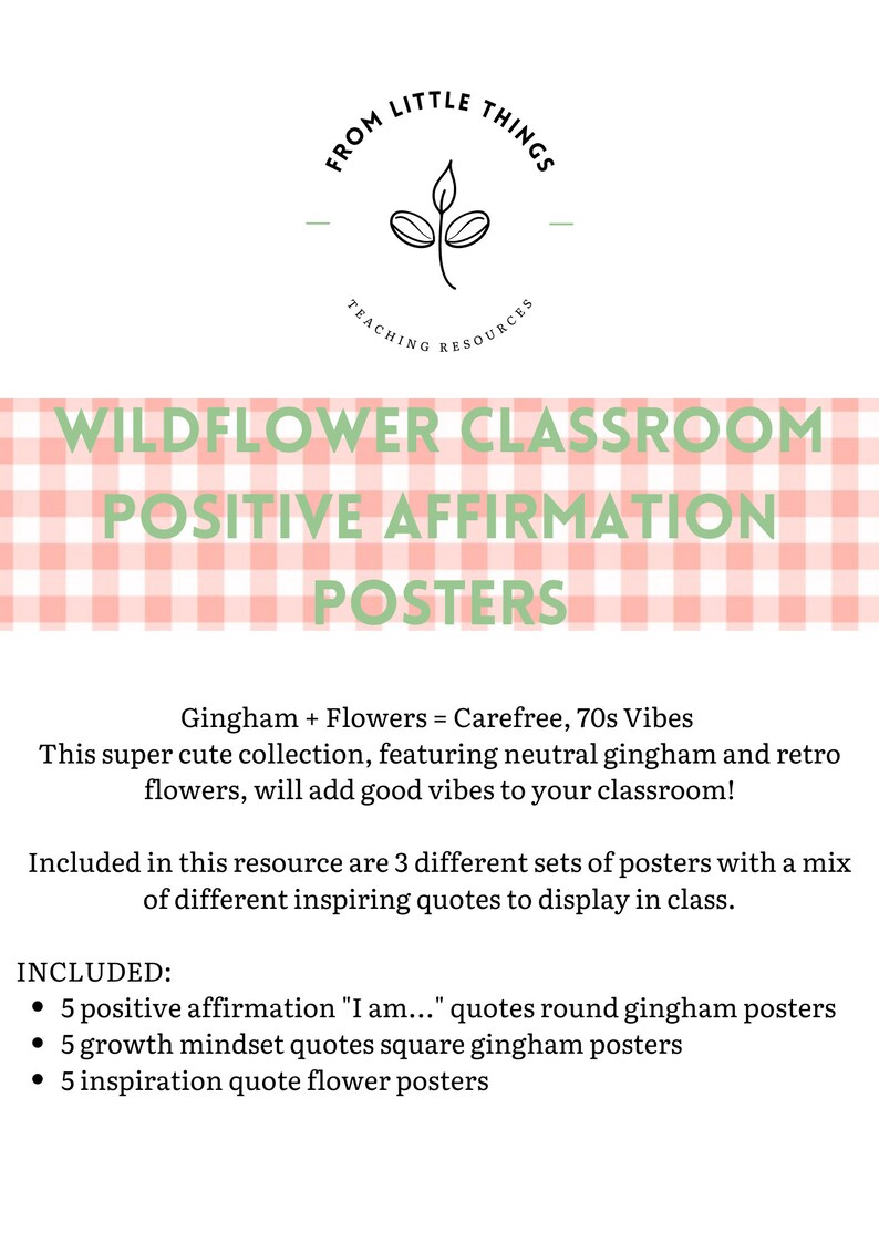 Wildflower Classroom Positive Affirmation Inspirational Quote Posters ...