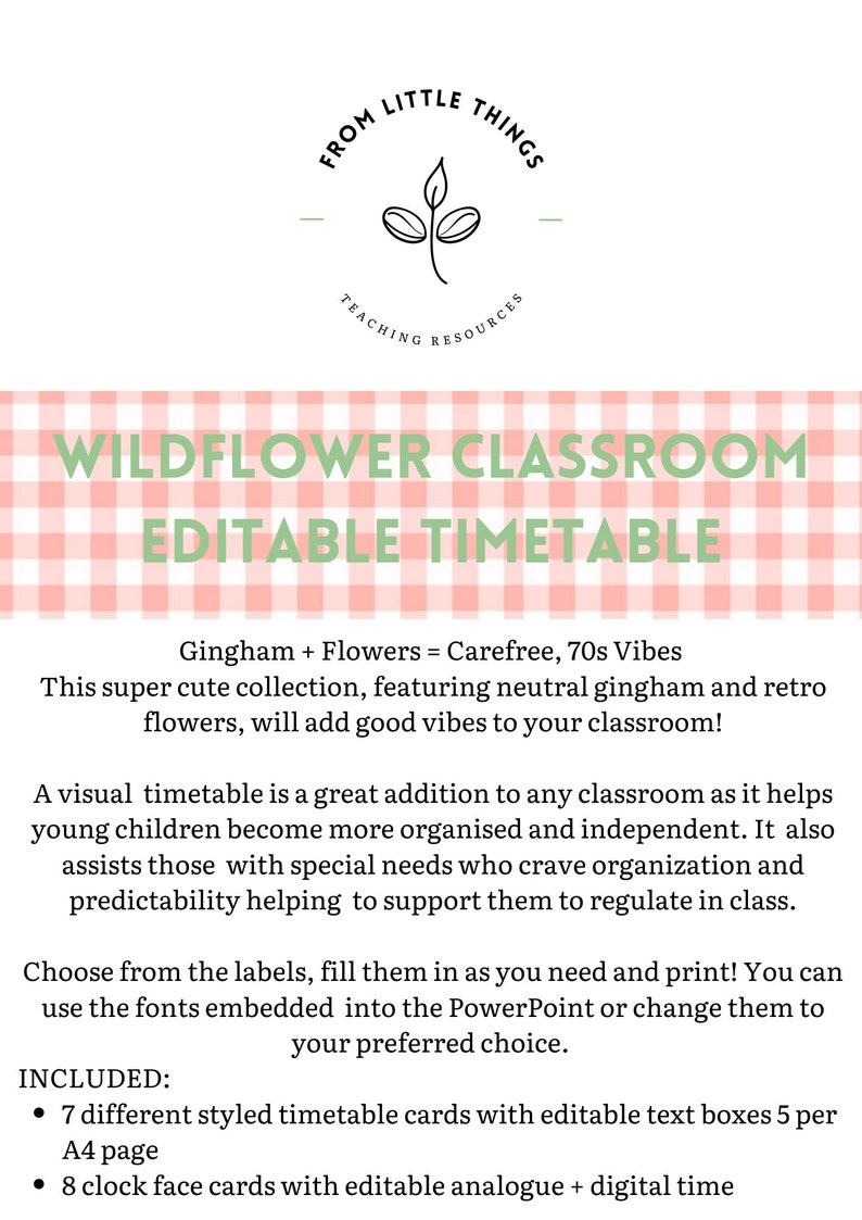 Wildflower Classroom Editable Visual Timetable Daily Schedule - Etsy