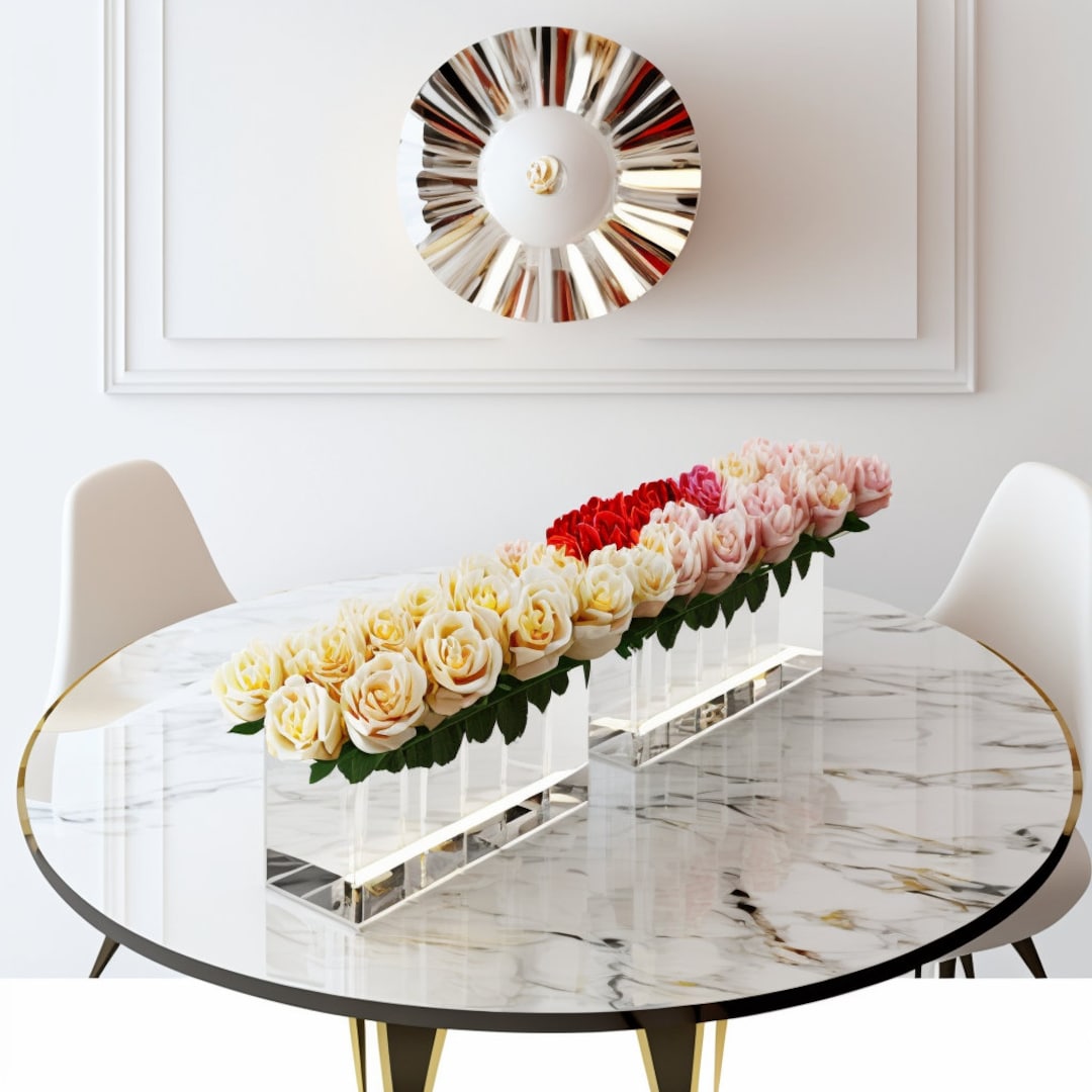 Flower Vases Acrylic Rectangular Floral Centerpieces Long Clear Vases ...
